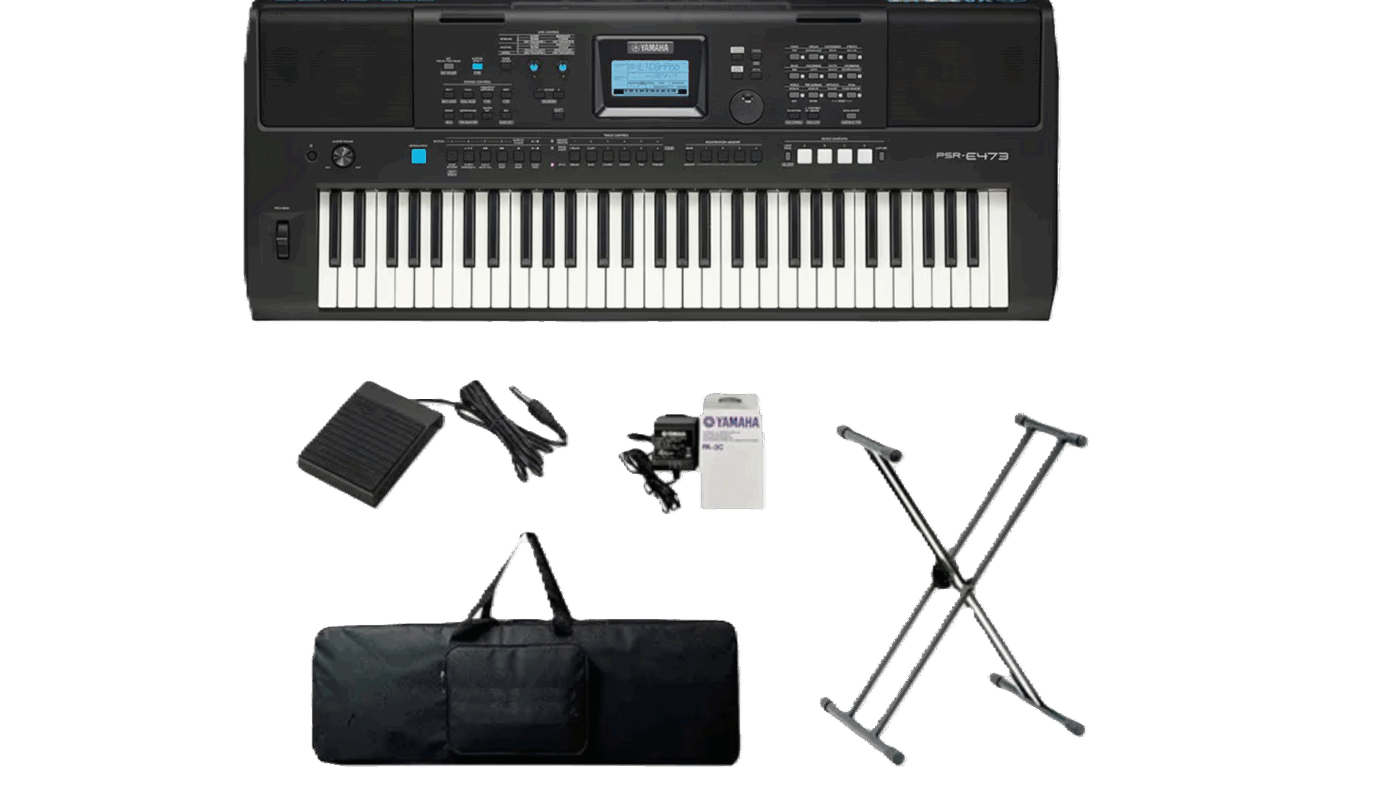 KIT TECLADO YAMAHA PSR E473 + ESTUCHE + BASE DOBLE + PEDAL SUSTAIN ...